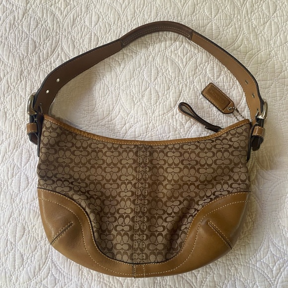 Coach | Bags | Coach Tan And Brown Signature Shoulder Bag | Poshmark